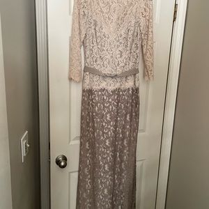 Tadashi Shoji | Dresses | 2 Tone Floral Lace Scallop Hem Belted Gown ...